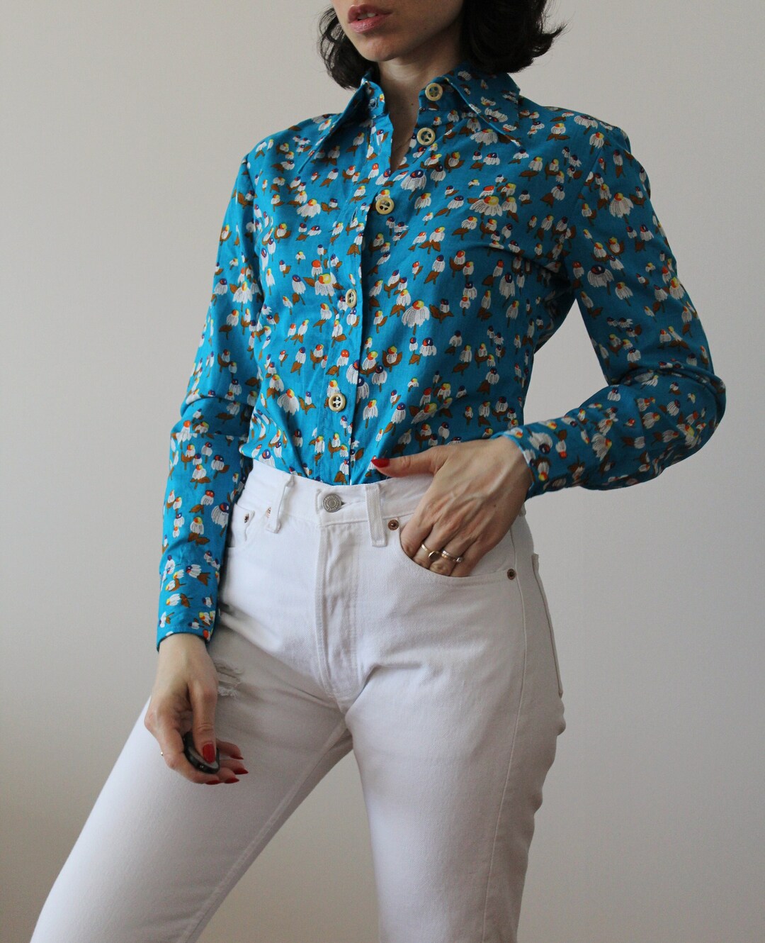 Vintage 70s Cotton Button Down Printed Shirt - Etsy