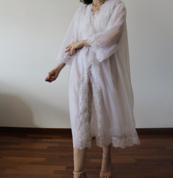 Vintage 60s white tulle and lace night set - Gem