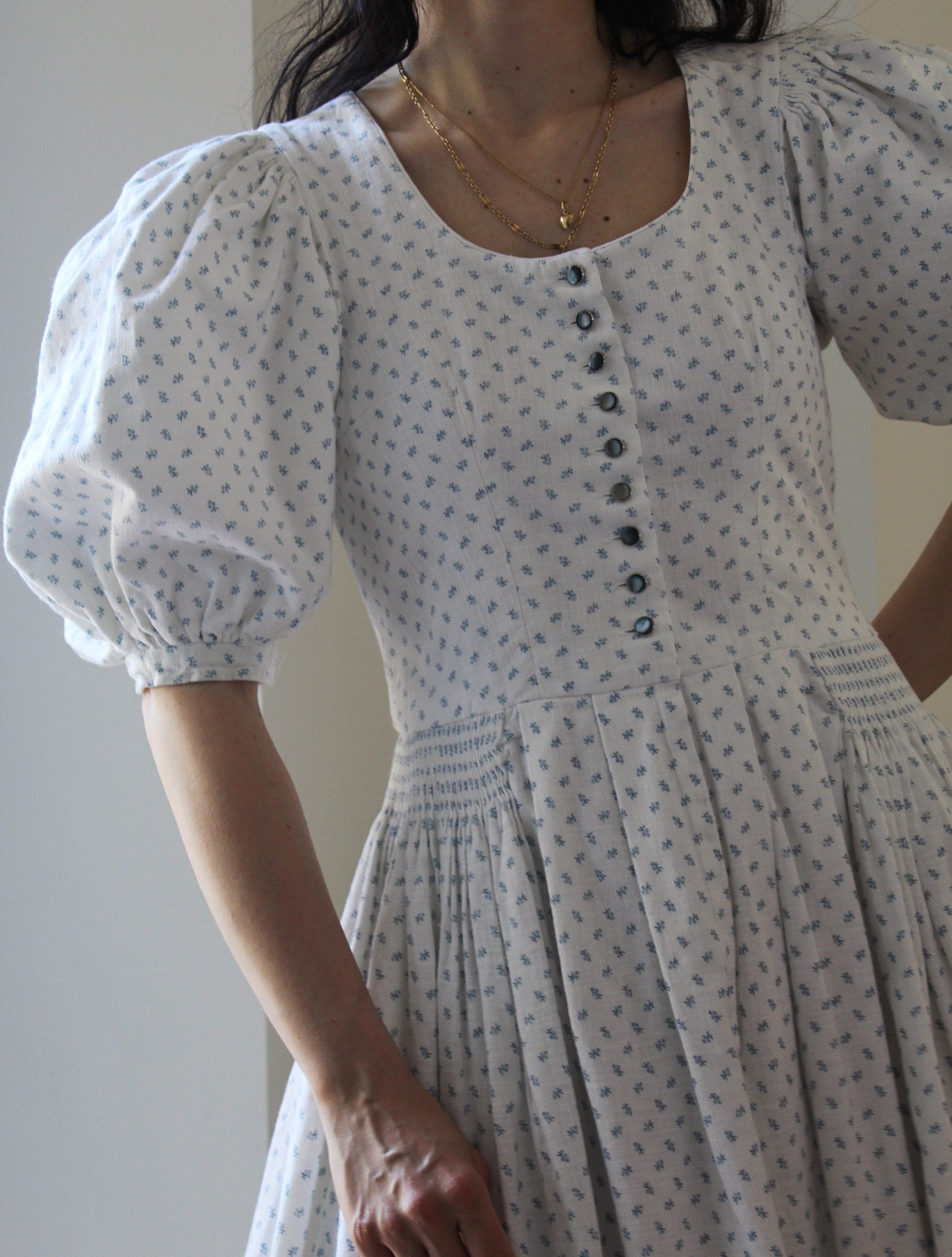 Incredible Beautiful Vintage Cotton Puff Sleeves Midi Dress - Etsy