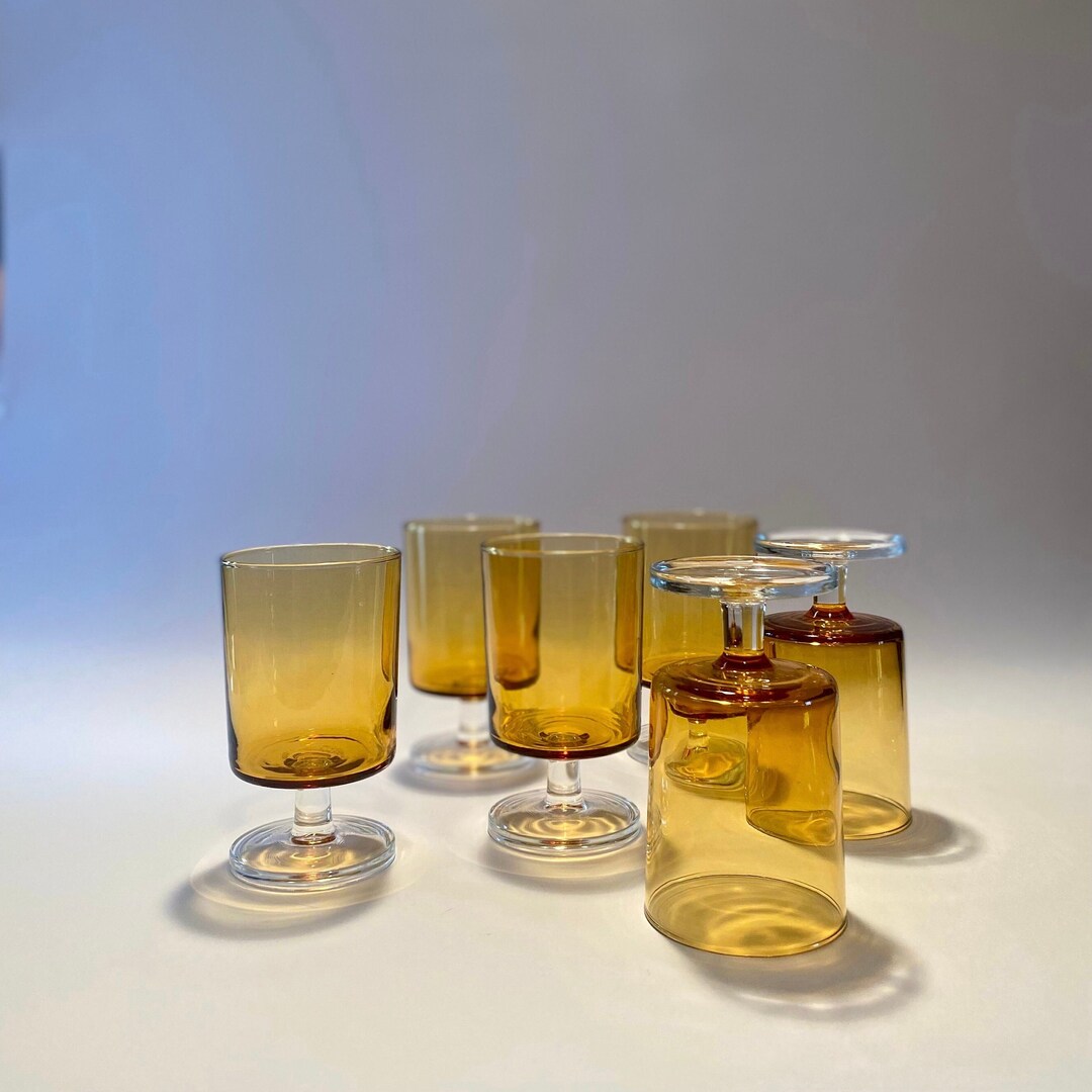 Set of 6 Amazing 70s Vintage Luminarc Crystal D'arques-durand Amber ...