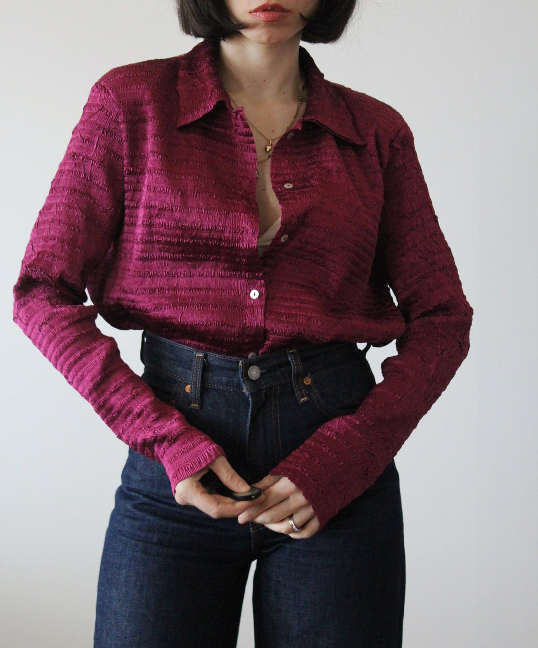 Vintage Pleated Deep Cherry Blouse Shirt - Etsy