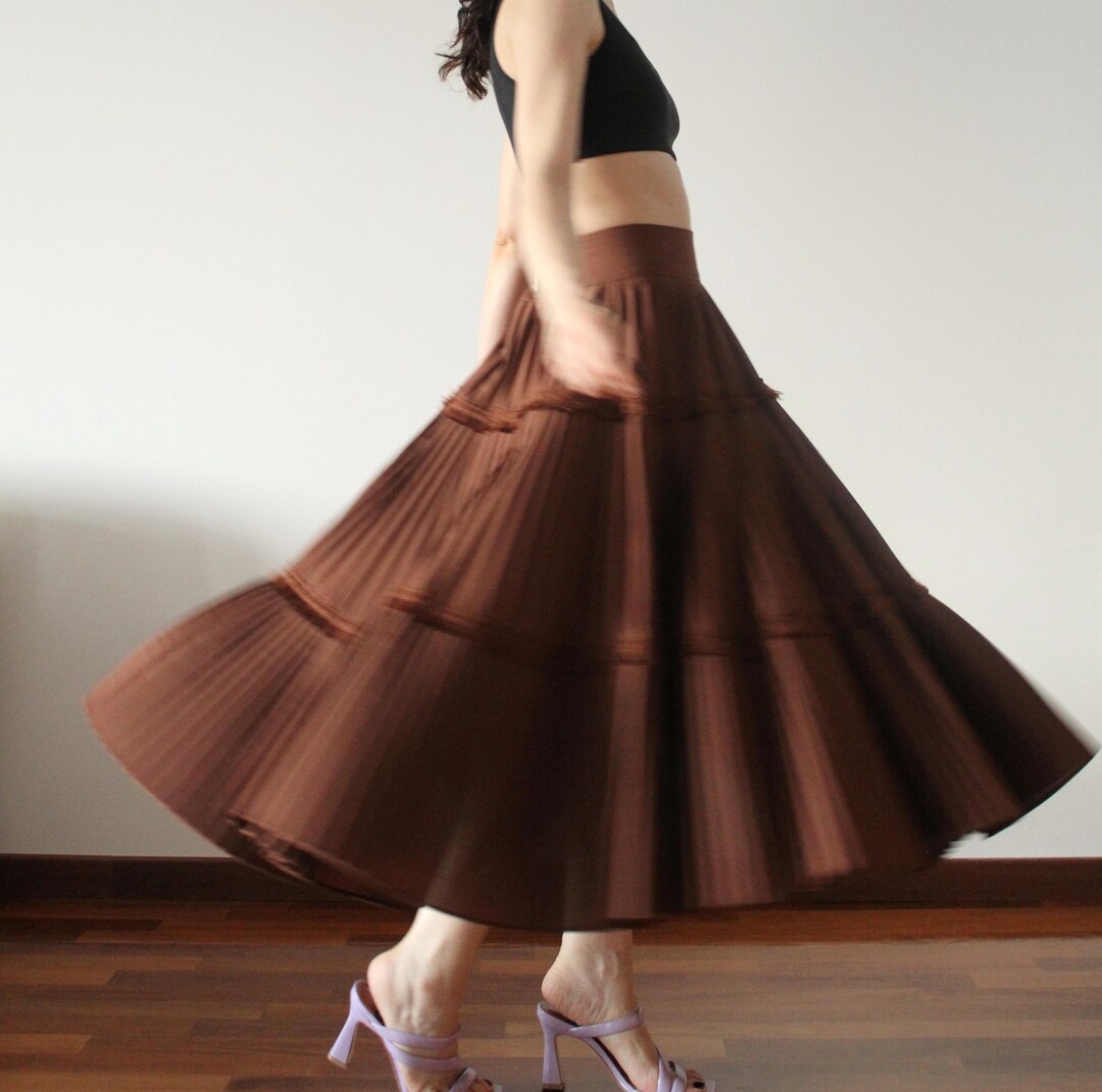 Vintage Byblos Chocolate Brown Pleated Midi Skirt - Etsy