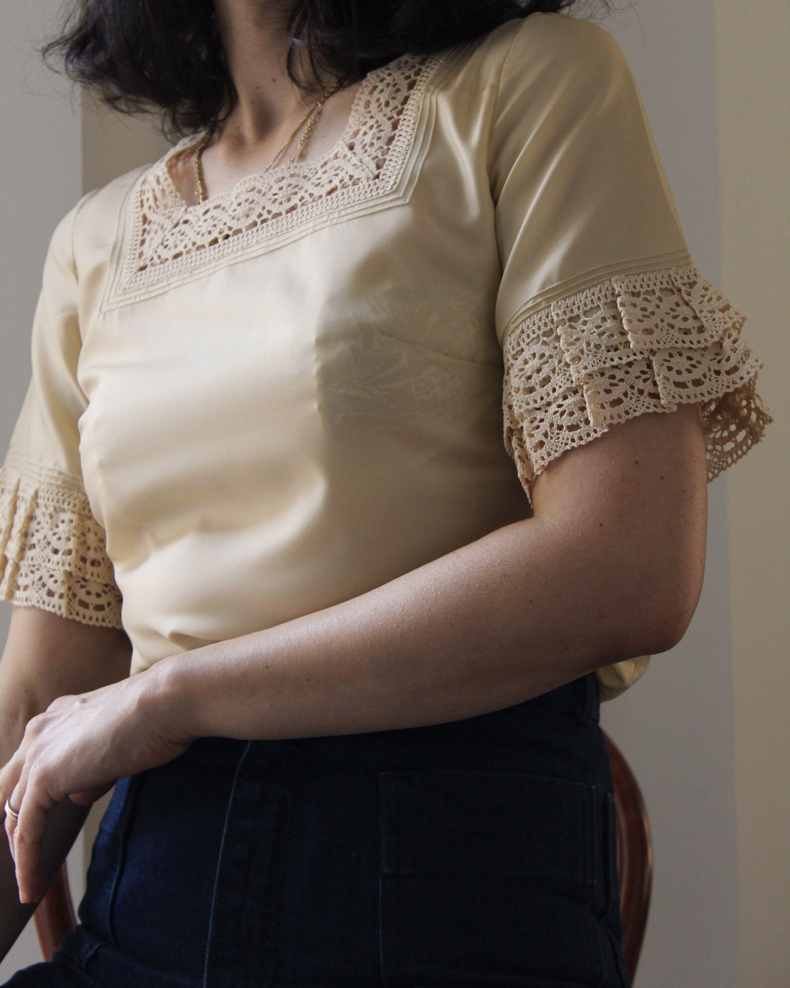 Vintage 70s Ivory Satin and Lace Blouse. Vintage but New - Etsy