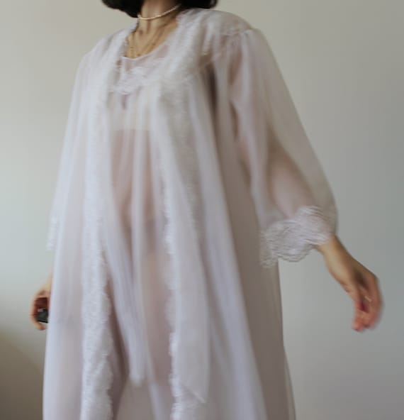 Vintage 60s white tulle and lace night set - Gem