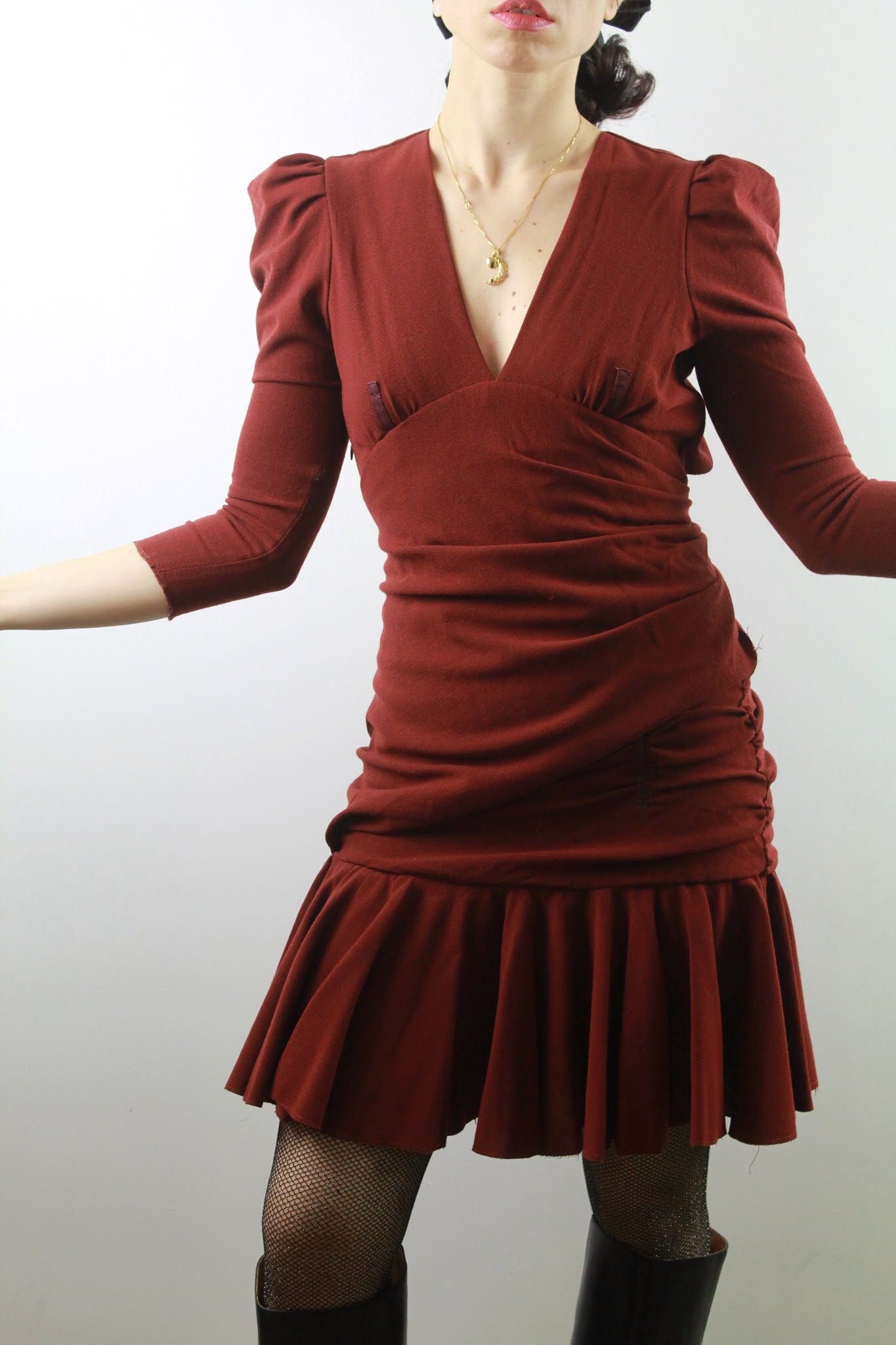 Carven Wool Burgundy Deep Red Draped Dress - Etsy
