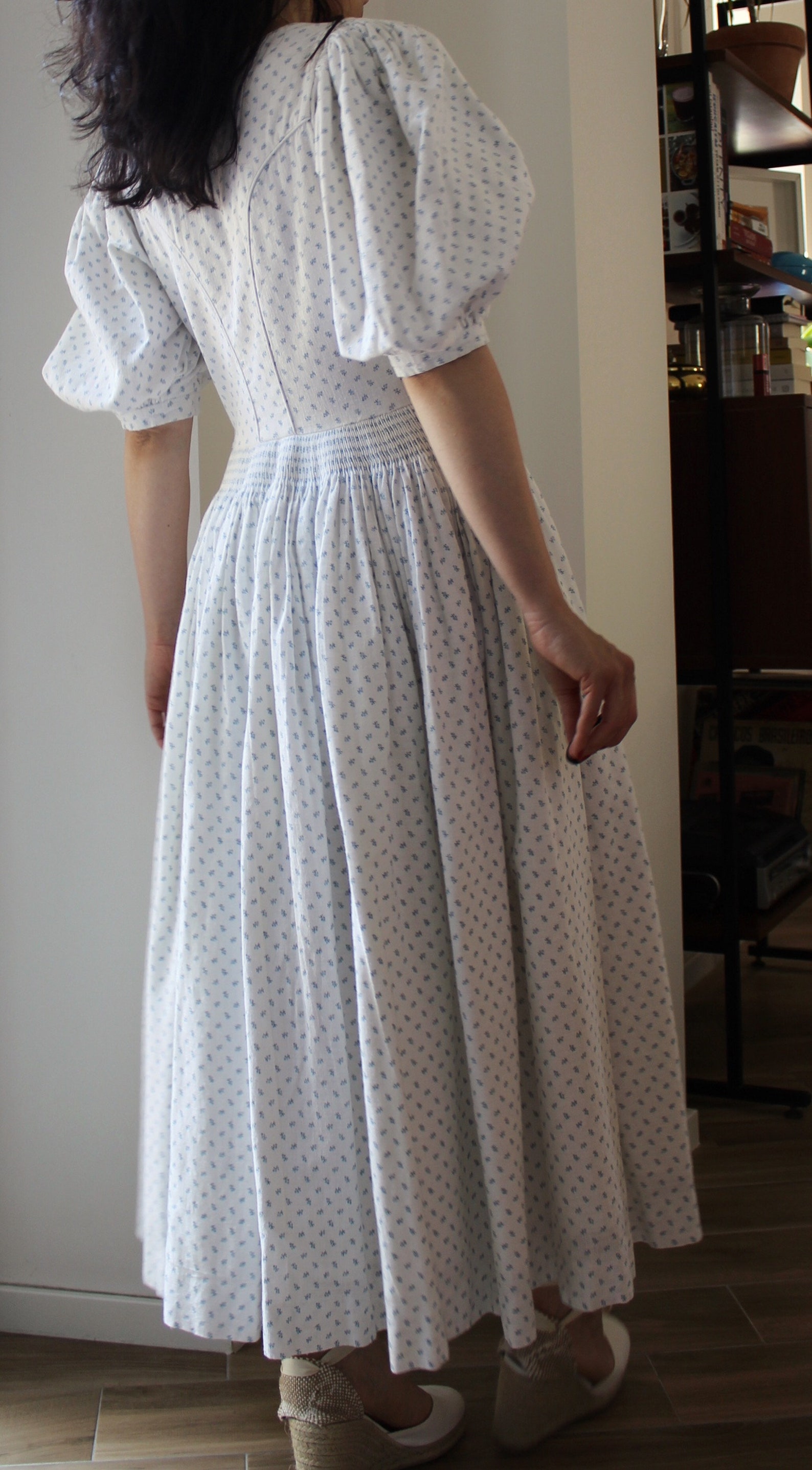 Incredible Beautiful Vintage Cotton Puff Sleeves Midi Dress - Etsy