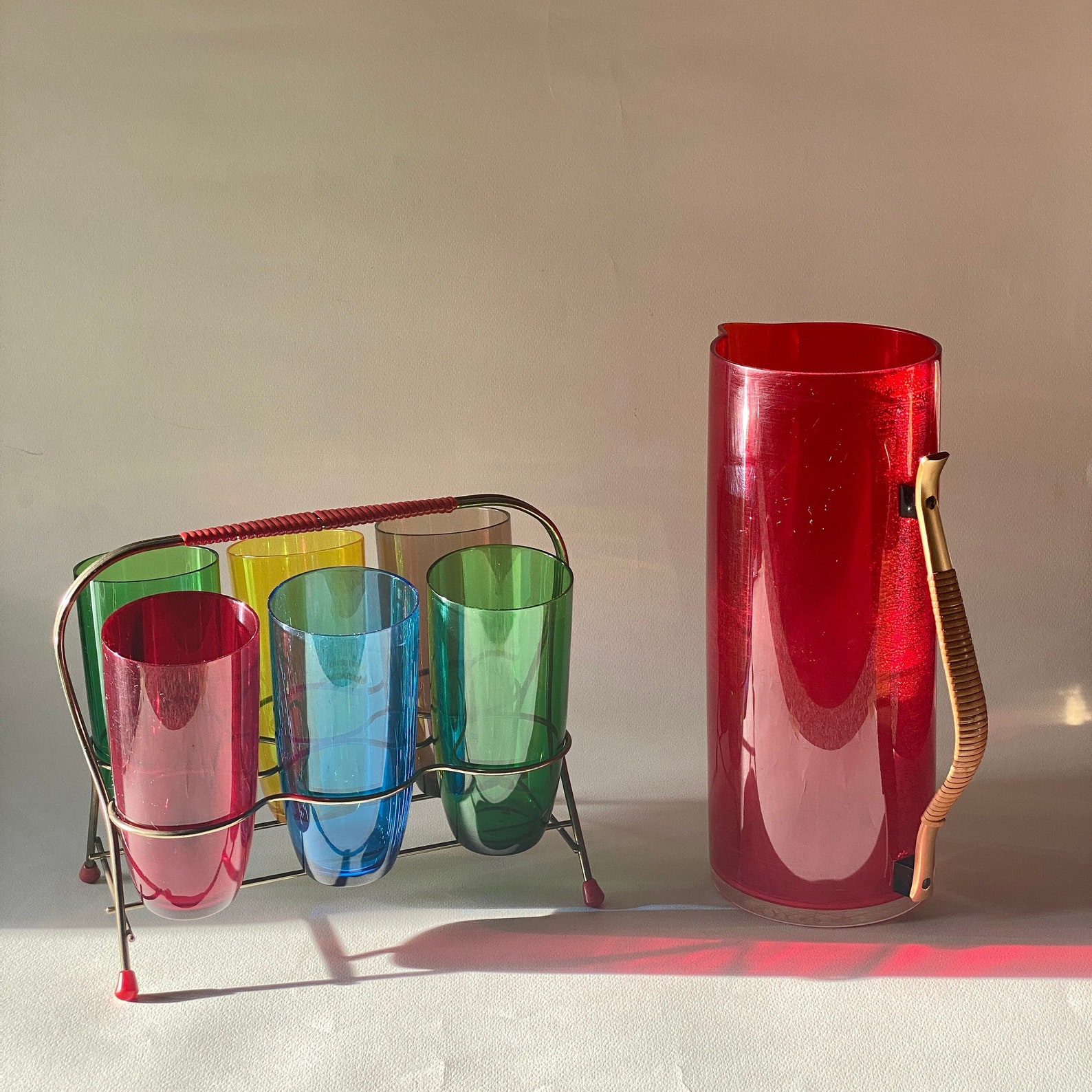 Vintage Early 60s Set of 6 Plastic Glasses in Different Colors With ...