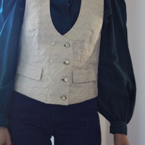 Vintage 60s Double Breast Damask Cream Waistcoat Vest - Etsy