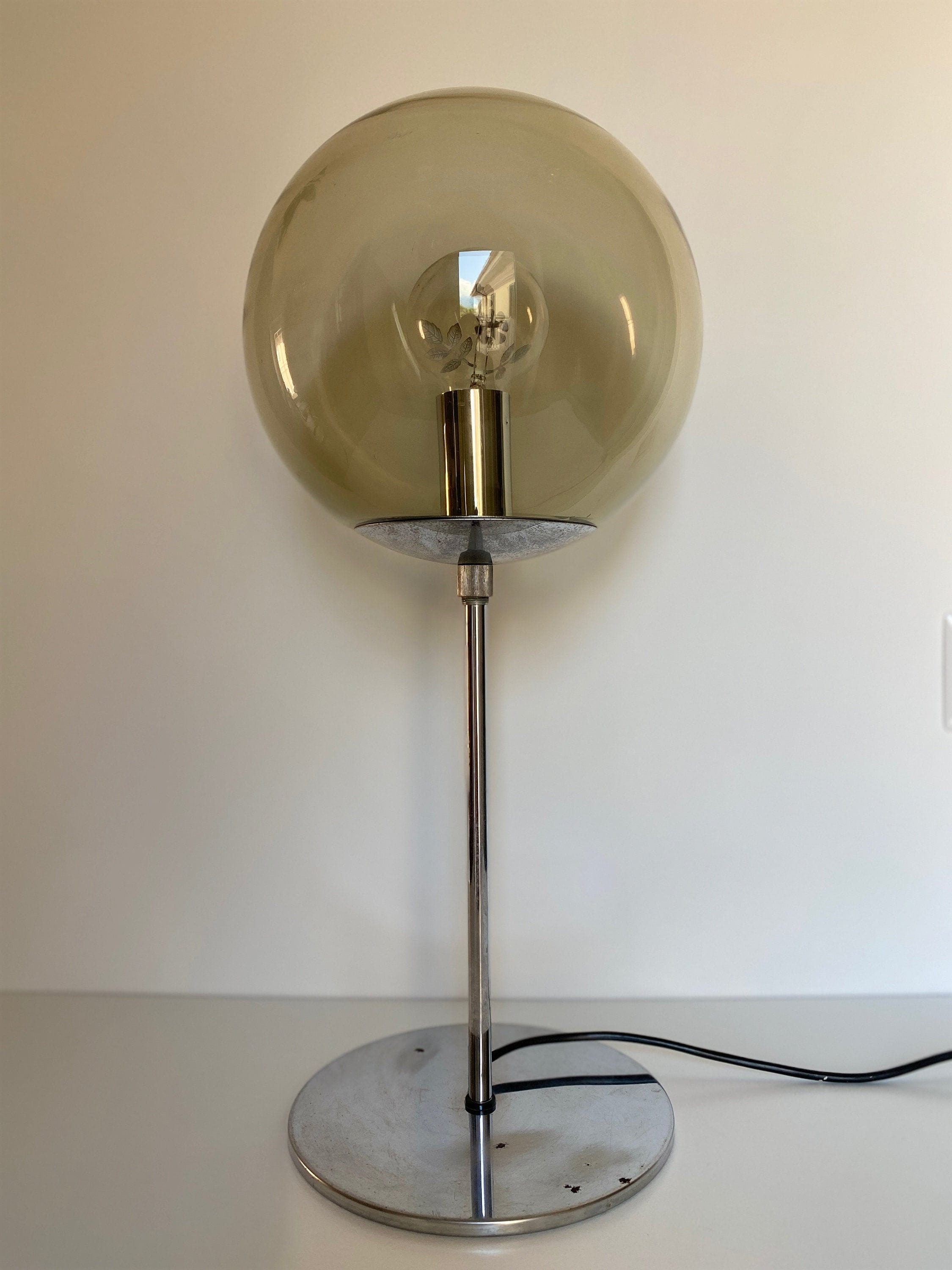 Vintage 50s Ball Glass and Steel Table Lamp - Etsy
