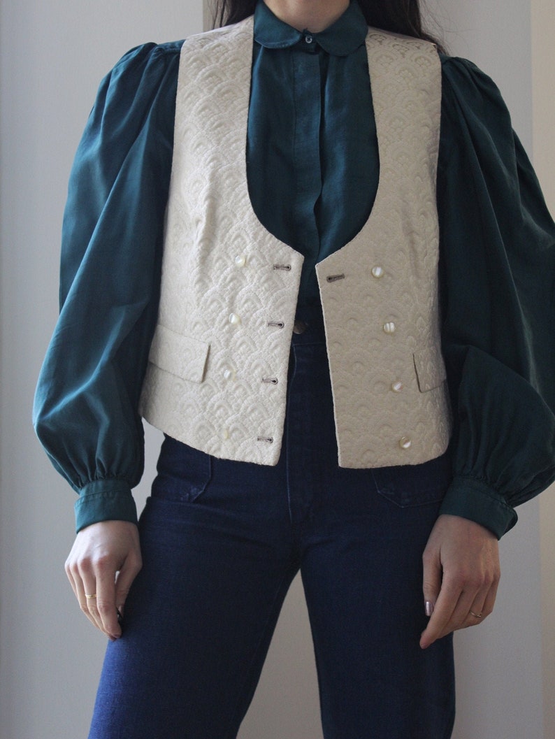Vintage 60s Double Breast Damask Cream Waistcoat Vest - Etsy