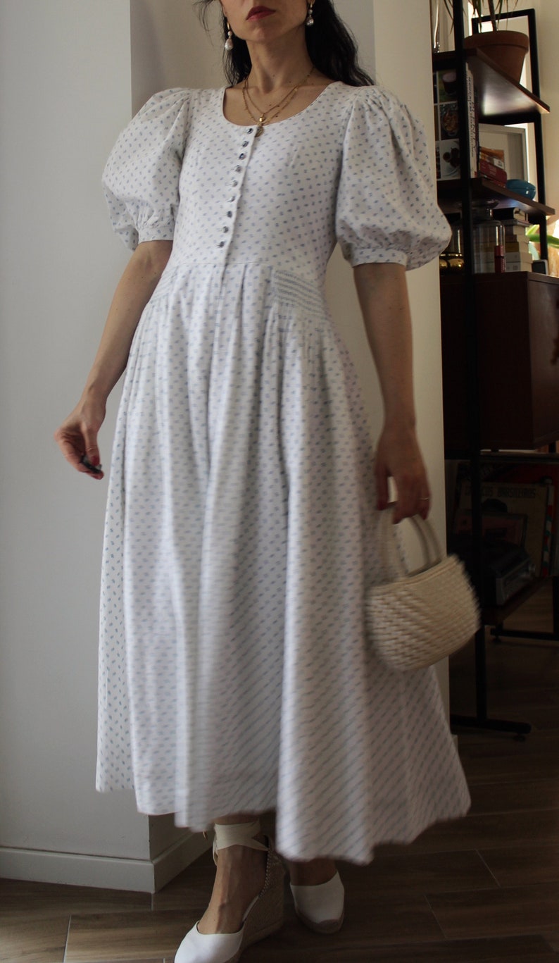 Incredible Beautiful Vintage Cotton Puff Sleeves Midi Dress - Etsy