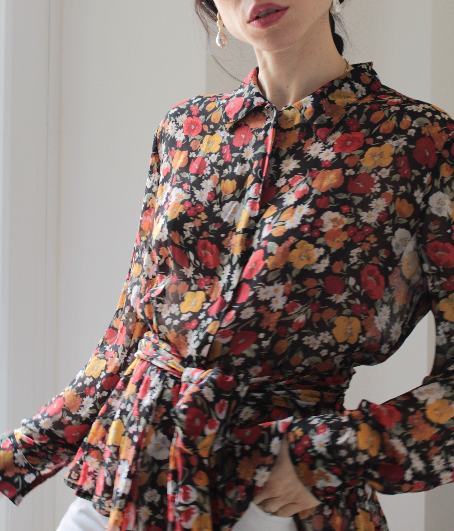 Vintage Flowers Silk Chiffon Blouse - Etsy