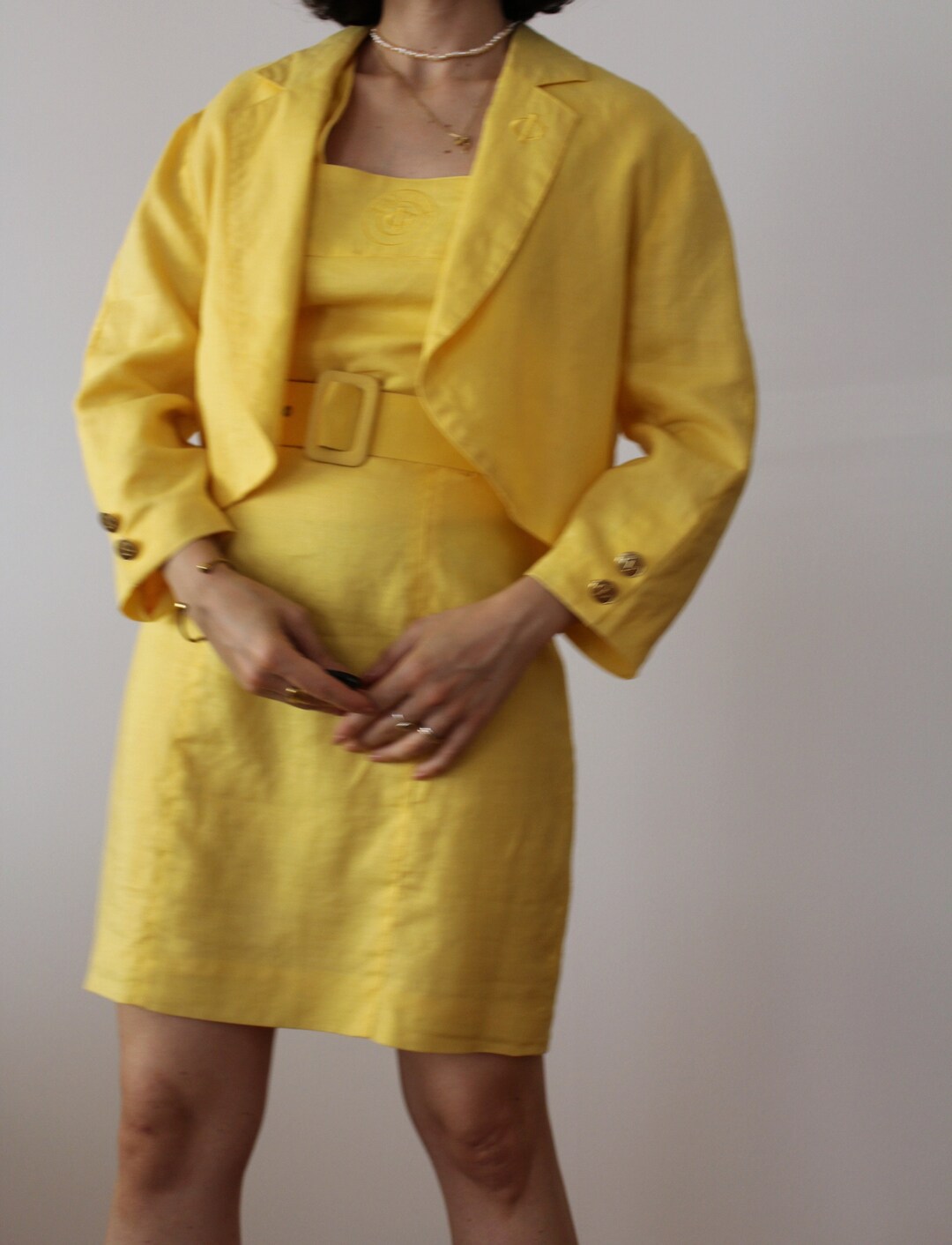 Vintage 90s Galitzine Yellow Linen Suite Dress and Blazer - Etsy