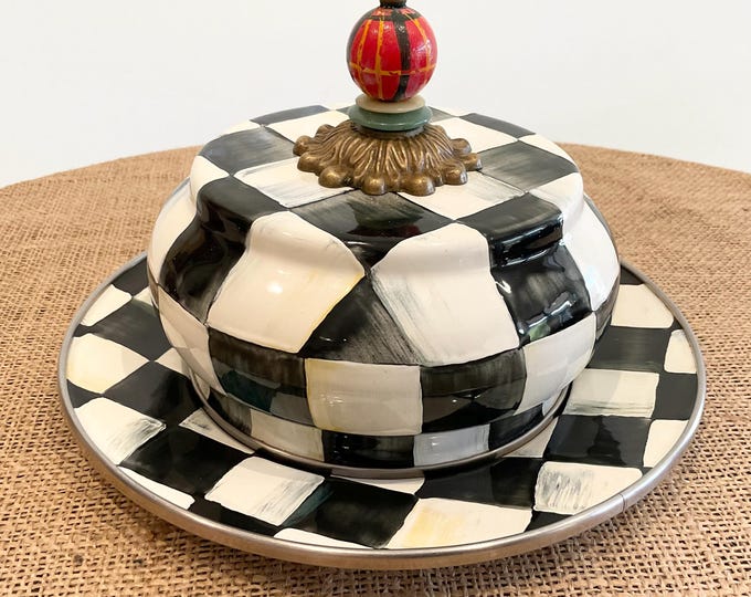 Mackenzie-childs Covered Cheese Plate, Hand Painted Enamel in Courtly ...