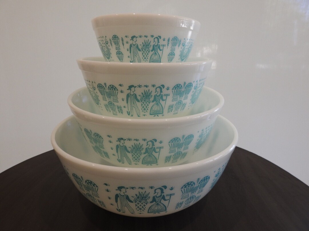 Pyrex Amish Butterprint Mixing Bowls Turquoise on White/opal, 4 Pcs ...