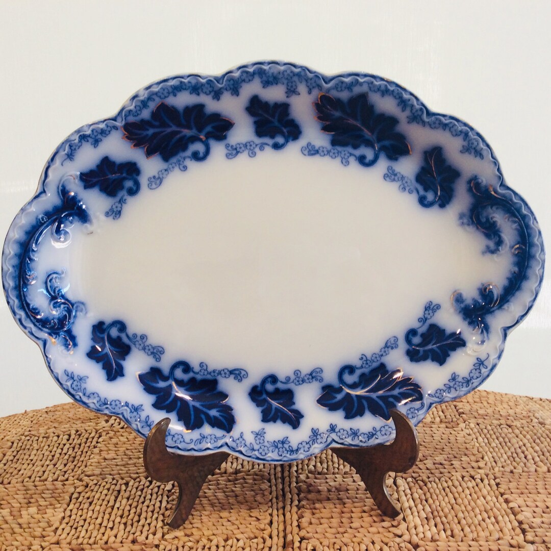 Flow Blue 14" Oval Serving Platter, Normandy Johnson Brothers, England ...