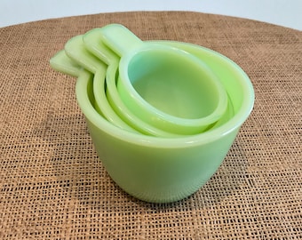 Vintage Jadeite Nesting Measuring Cups Set of 4 Jeannette Jadite Tab ...