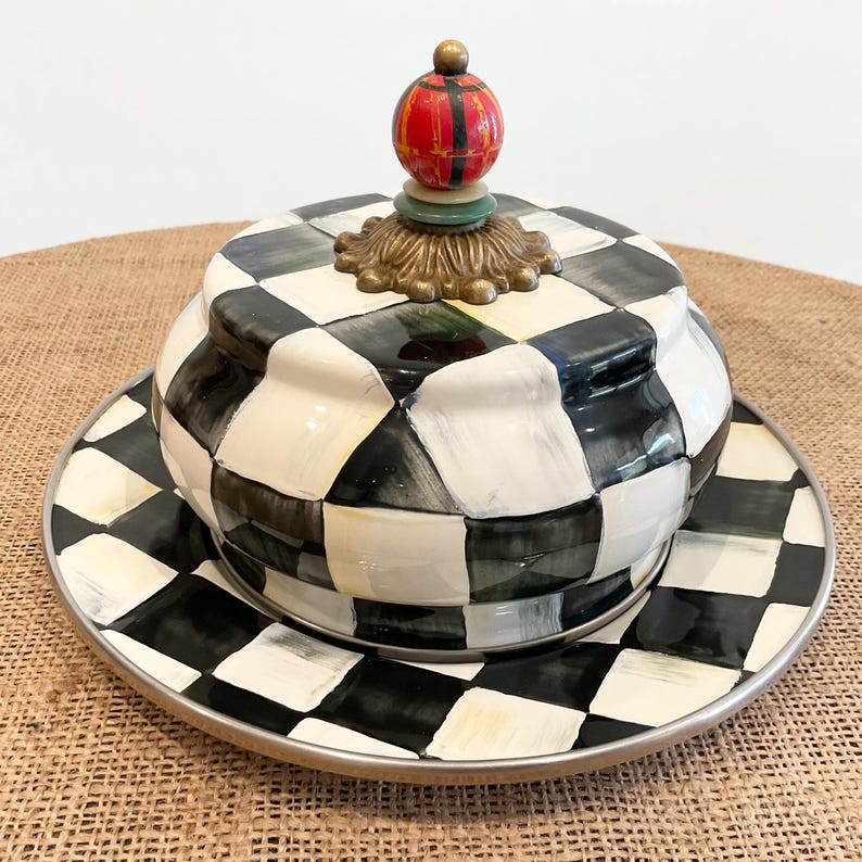 Mackenzie-childs Covered Cheese Plate, Hand Painted Enamel in Courtly ...
