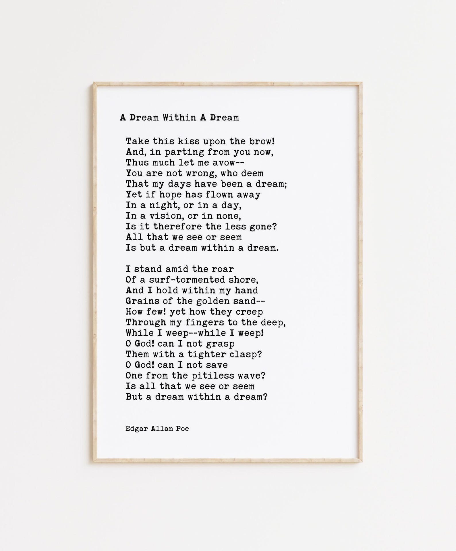A Dream Within a Dream • Edgar Allan Poe Poem • Typography Art Print ...