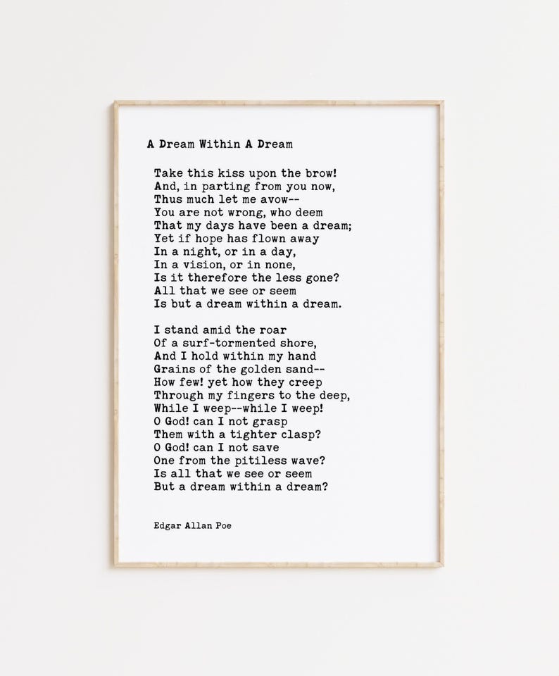 A Dream Within a Dream • Edgar Allan Poe Poem • Typography Art Print ...
