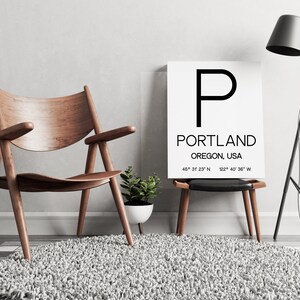 Portland Oregon With GPS Coordinates Downloadable Wall Art Print, PDX ...