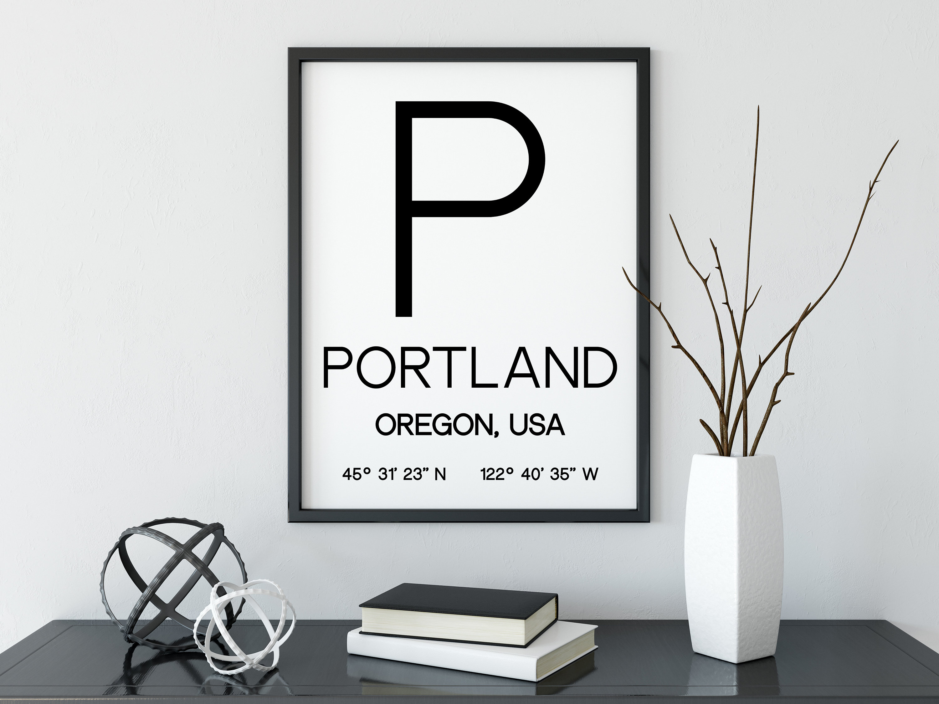 Portland Oregon With GPS Coordinates Downloadable Wall Art Print, PDX ...