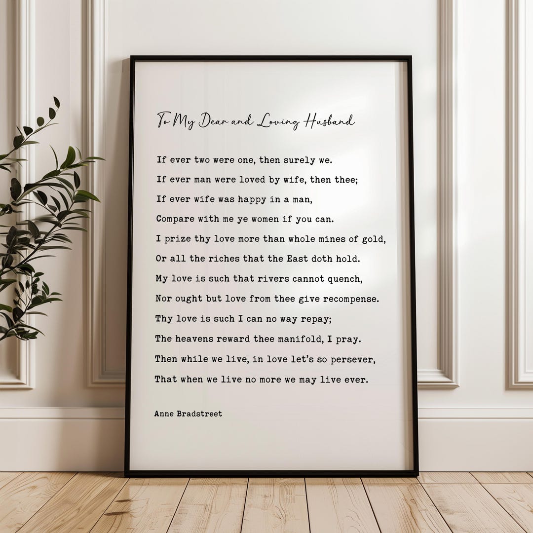 To My Dear and Loving Husband Poem by Anne Bradstreet Typography Art ...