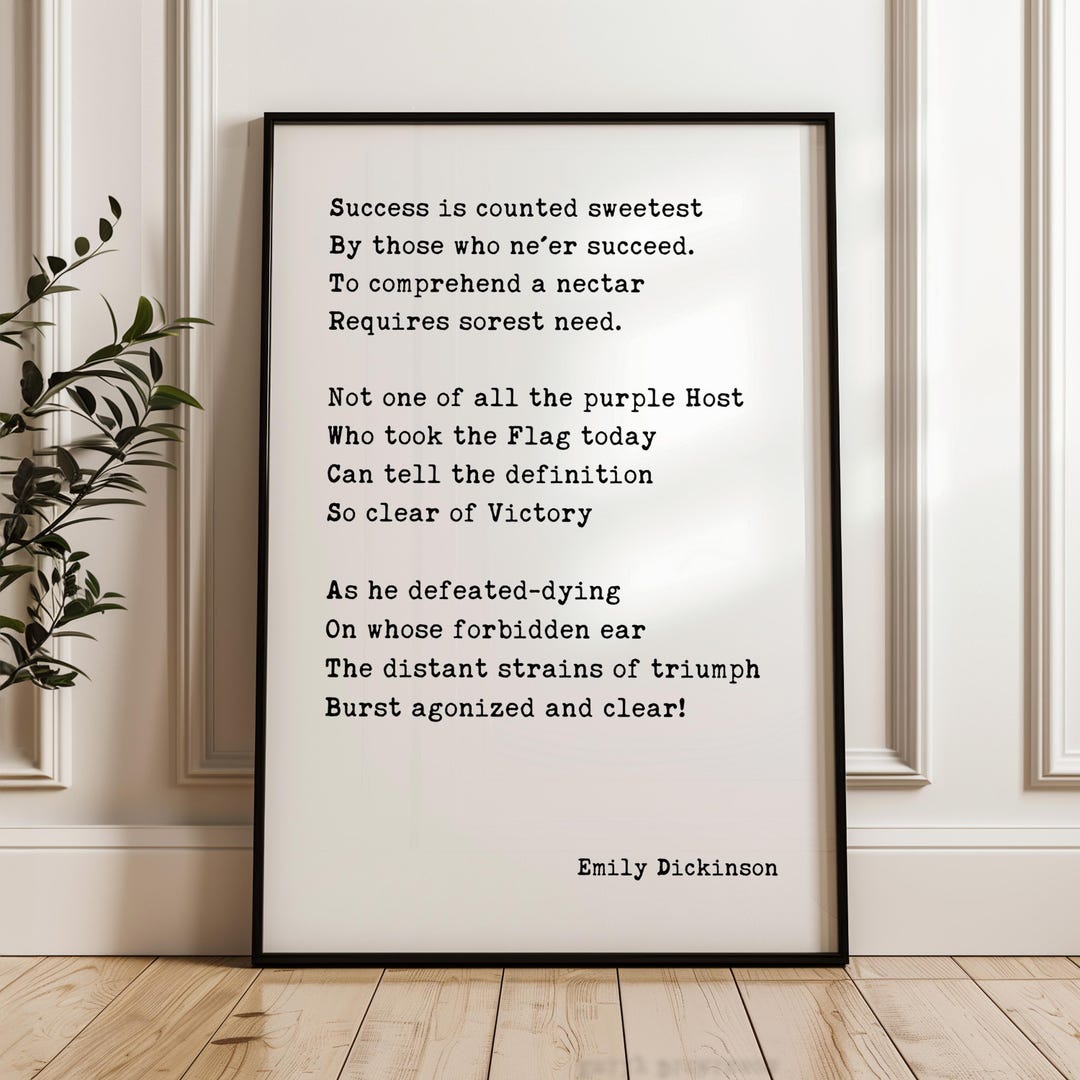 Success is Counted Sweetest Poem by Emily Dickinson, Typography Art ...