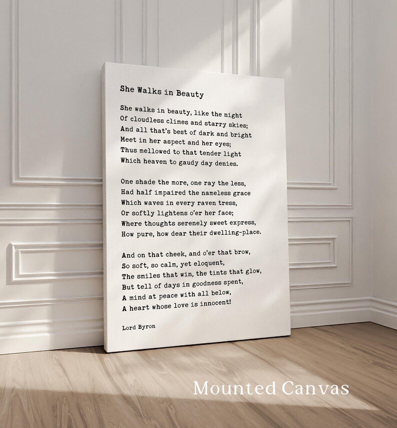 She Walks in Beauty, Lord George Gordon Byron Poem, Typography Art ...