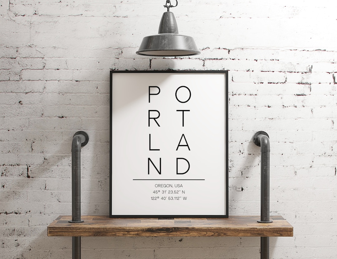 Portland Oregon Vertical Letters With GPS Coordinates Typography Art ...