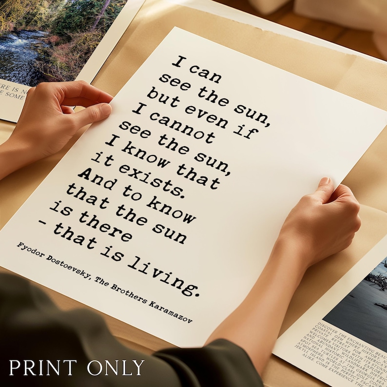 I Can See the Sun Typography Art Print - Fyodor Dostoevsky Quote - the ...
