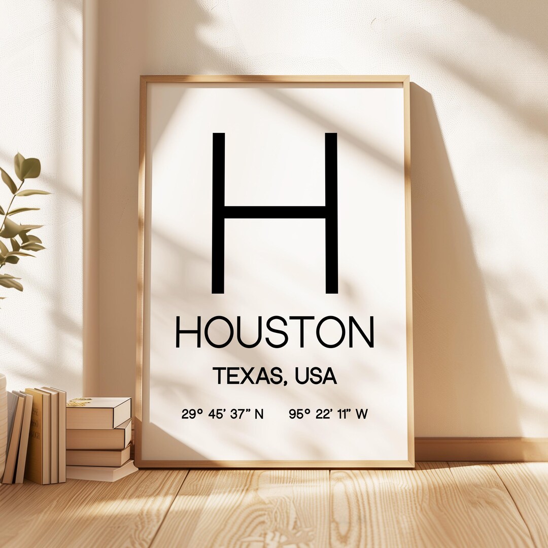 Houston, Texas With GPS Coordinates Typography Printable Downloadable ...