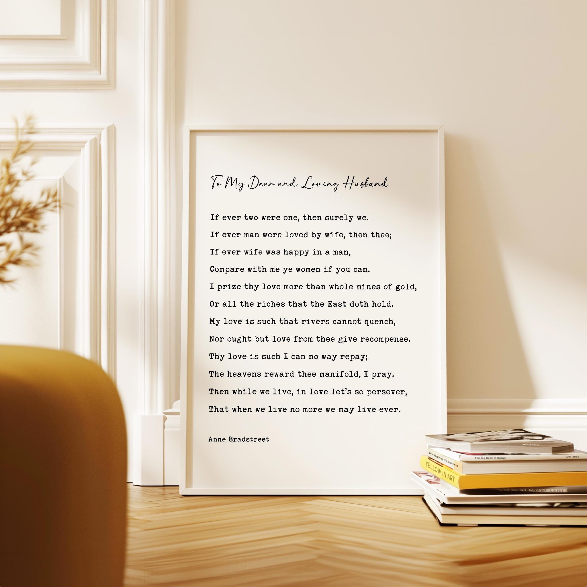 To My Dear and Loving Husband Poem by Anne Bradstreet Typography Art ...