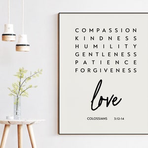 Compassion Kindness Humility Gentleness Colossians 3:12•14 Printable ...