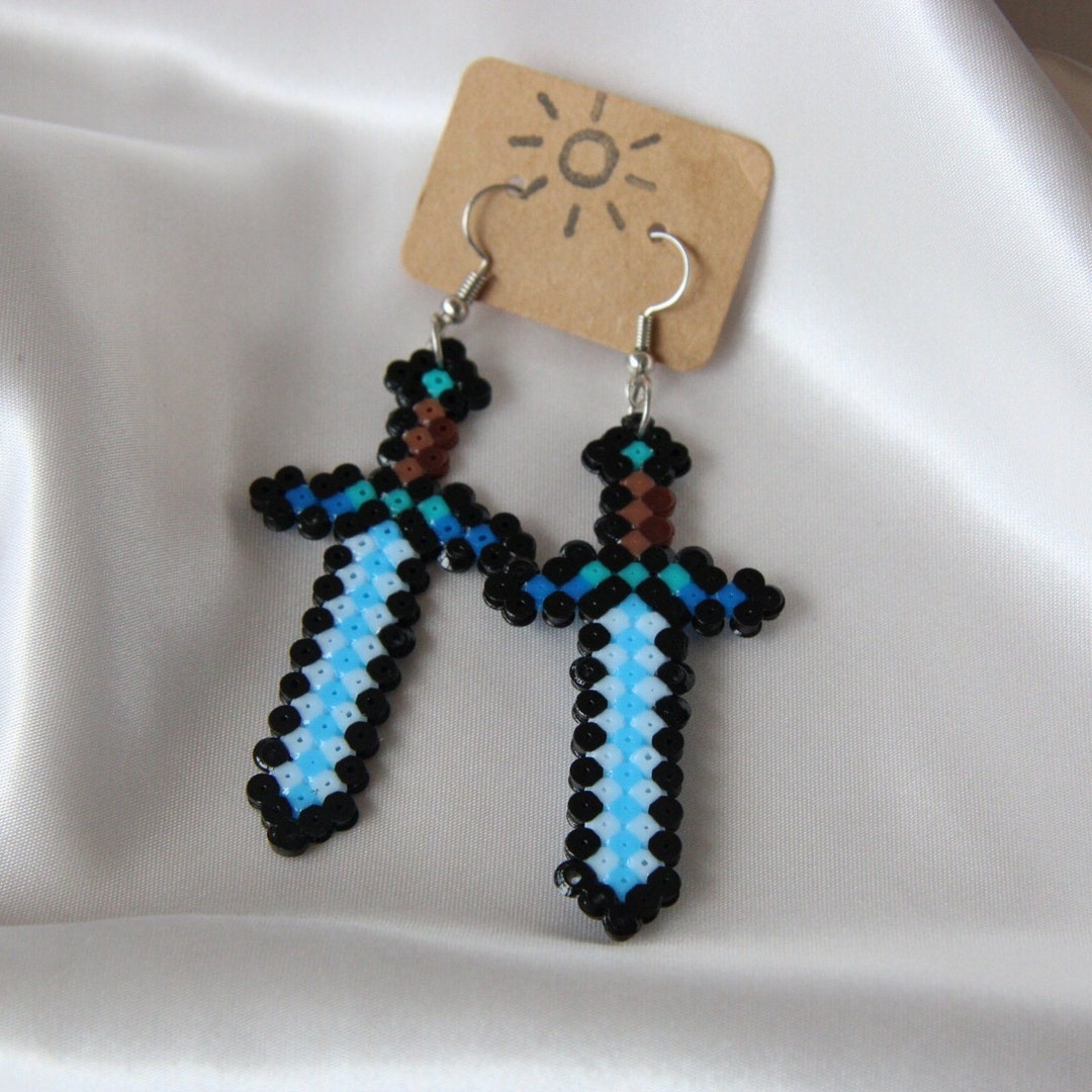 Minecraft Diamond Sword Earrings Perler Beads - Etsy