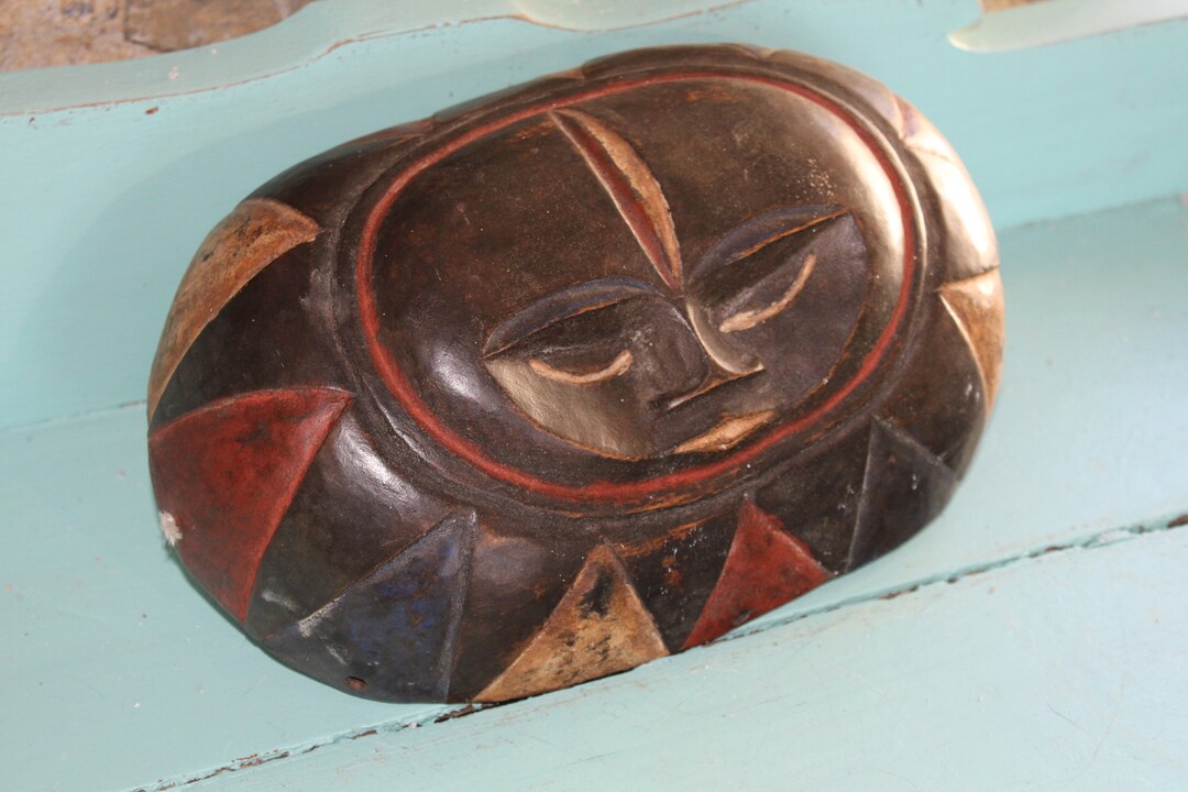 Authentic African Cult Object Face Image Eket Oval Wooden Carved Ritual ...