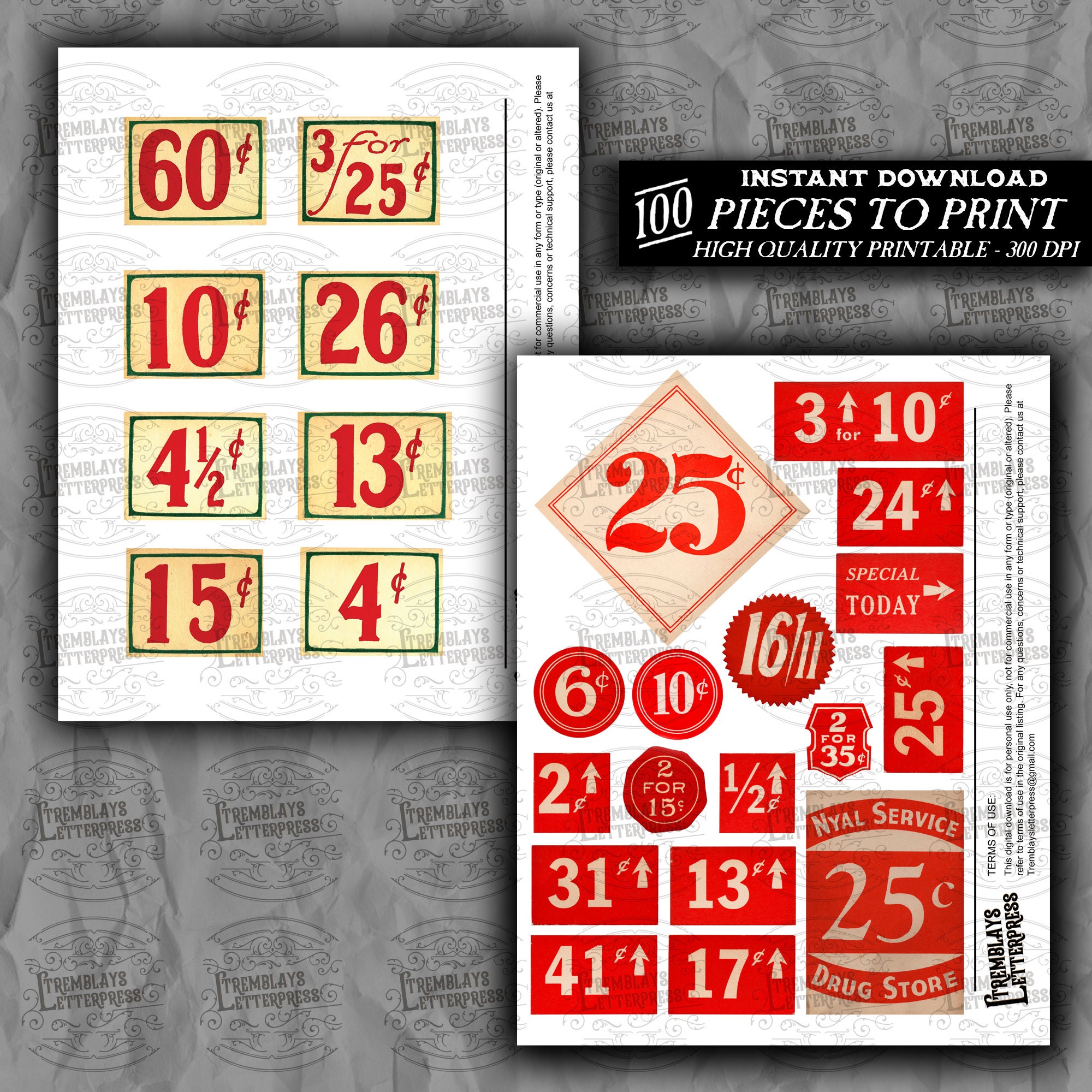 100 Vintage Price Tags Digital Download - 100 MEGA KIT - Etsy