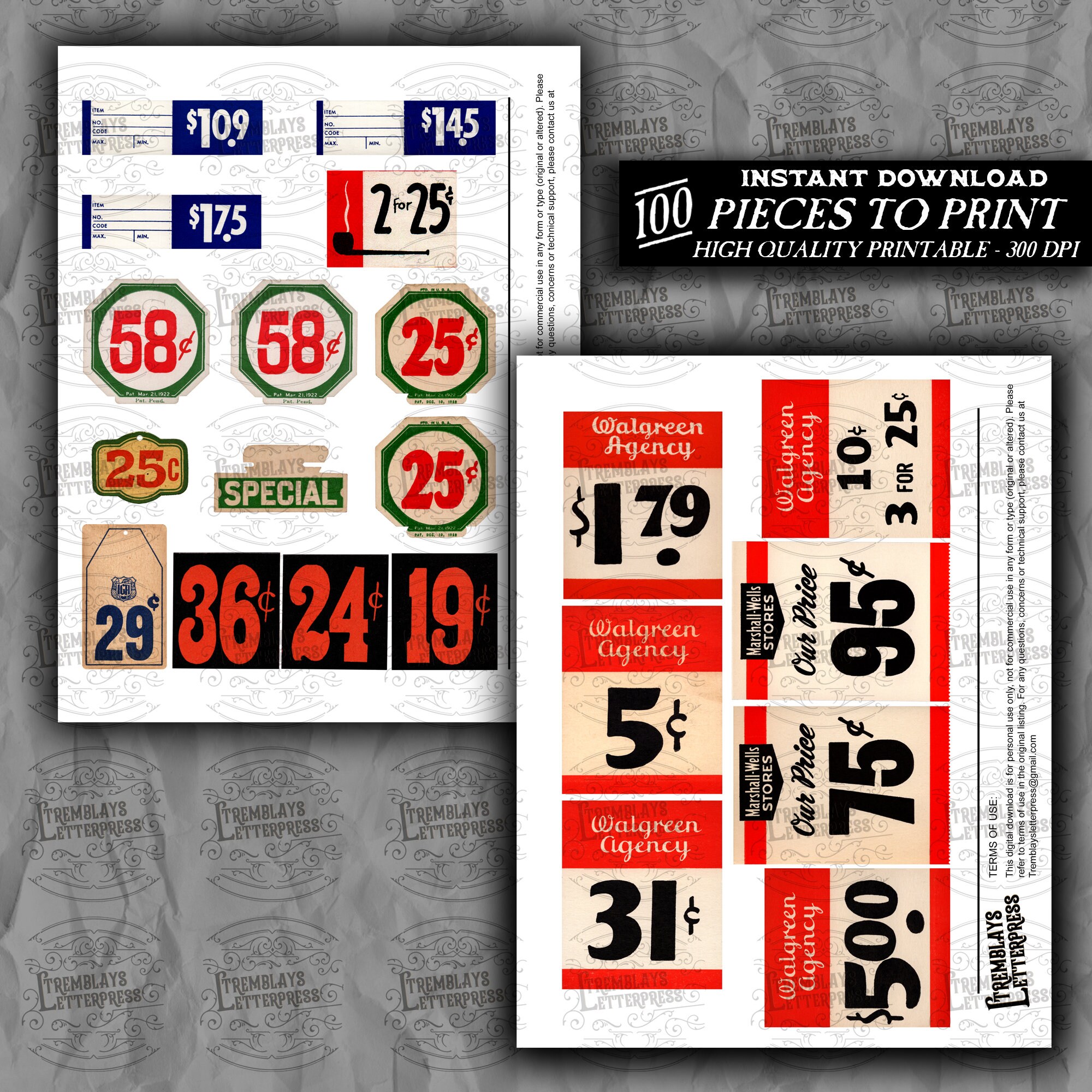 100 Vintage Price Tags Digital Download - 100 MEGA KIT - Etsy