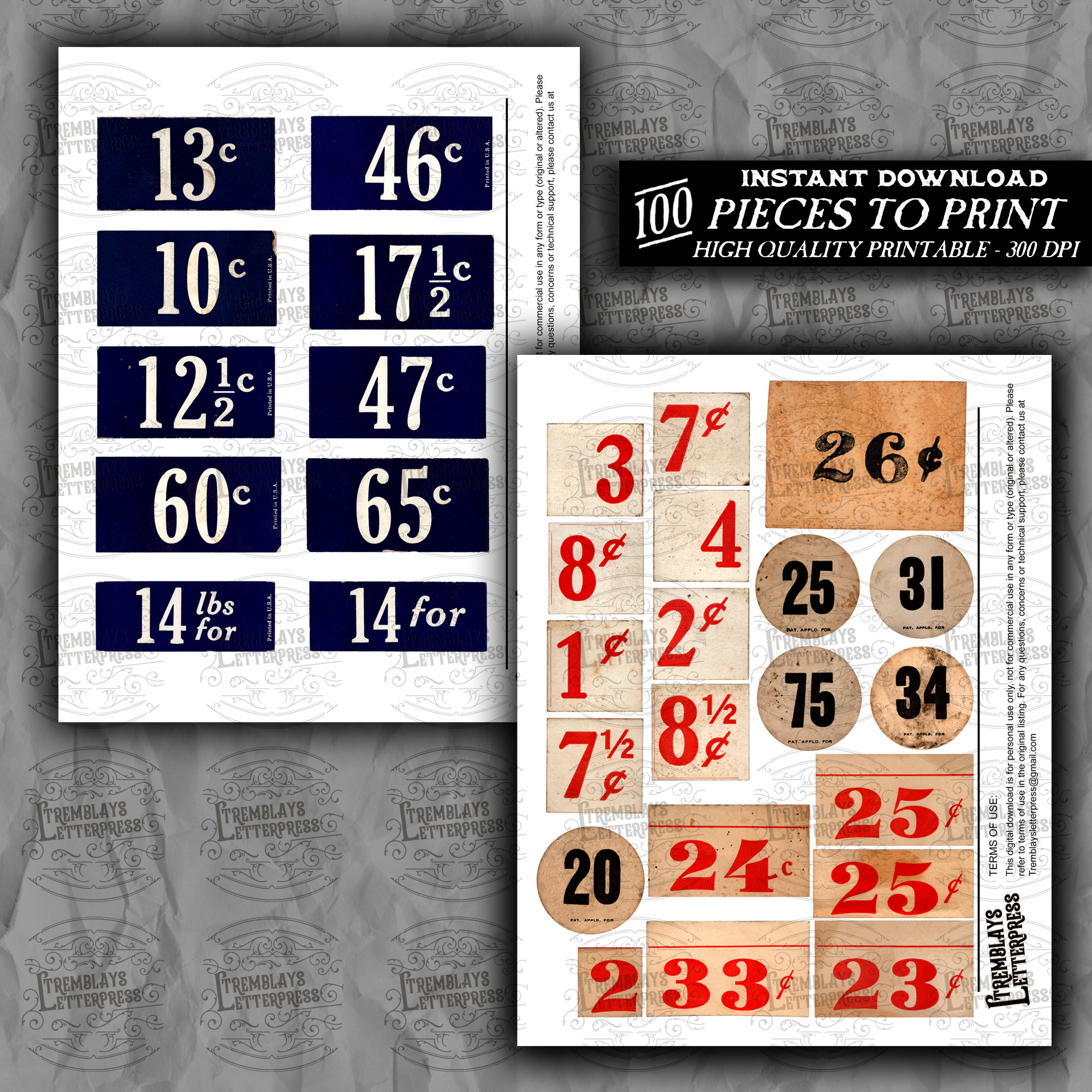100 Vintage Price Tags Digital Download - 100 MEGA KIT - Etsy