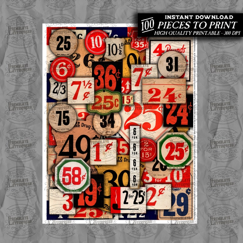 100 Vintage Price Tags Digital Download - 100 MEGA KIT - Etsy