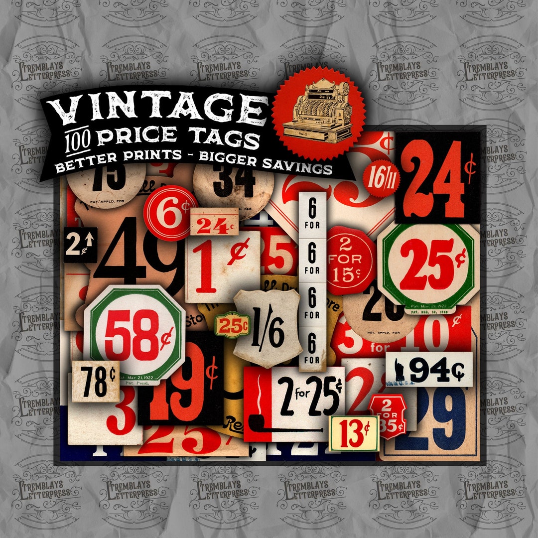 100 Vintage Price Tags Digital Download - 100 MEGA KIT - Etsy