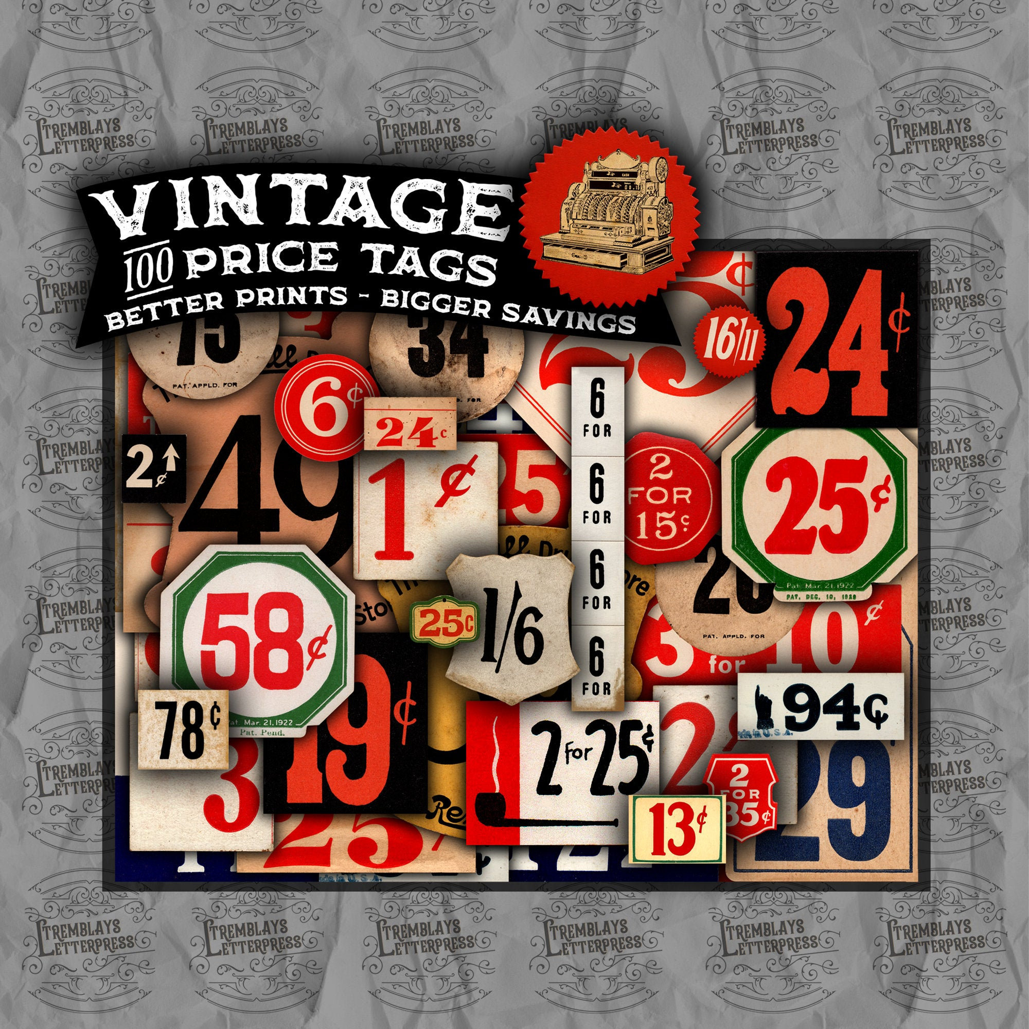 100 Vintage Price Tags Digital Download 100 MEGA KIT - Etsy