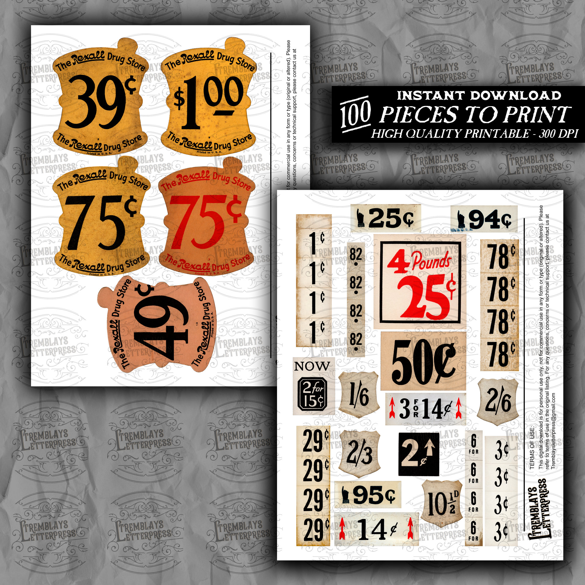 100 Vintage Price Tags Digital Download - 100 MEGA KIT - Etsy