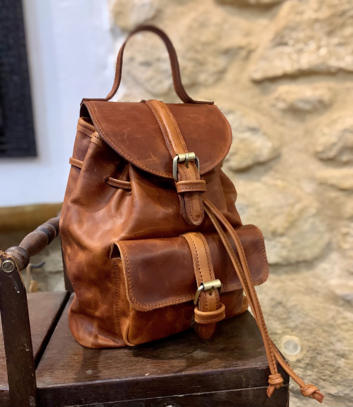 Kleiner Rucksack Frau aus Leder Braun Vintage-Effekt | Etsy