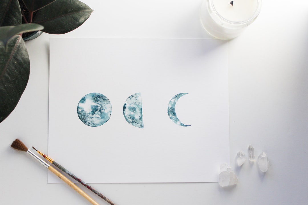 Blue Moon Phase Watercolor Art Print - 8x10 Print - Etsy