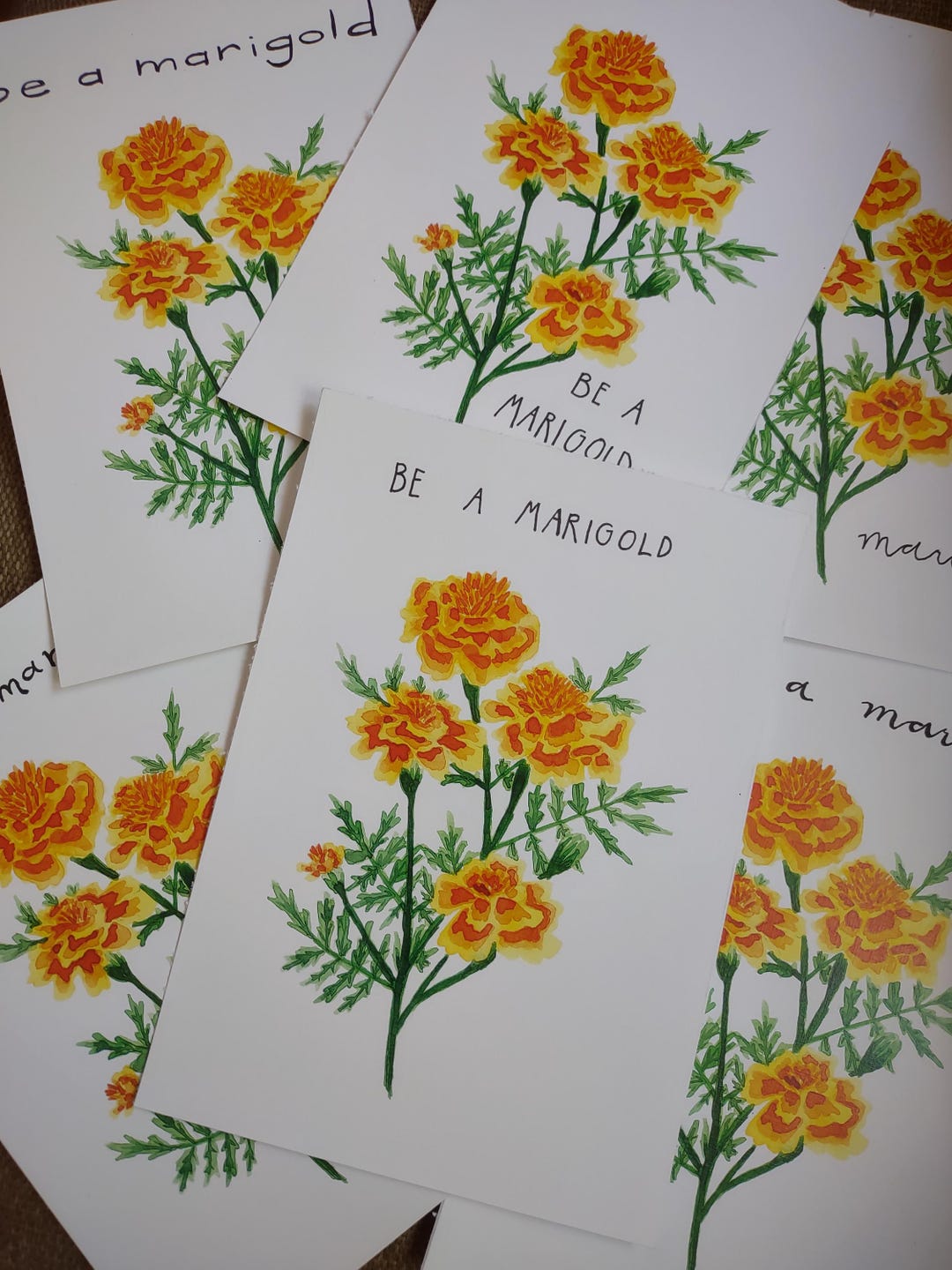 Set of Six Marigold Prints Be a Marigold for Lauren - Etsy