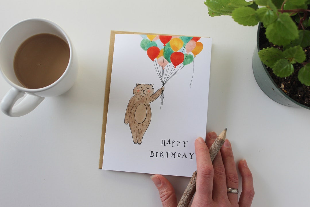 Bear With Balloons Birthday Card - Set of Three - Etsy