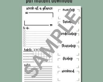 Week at a Glance Digital Download - Etsy