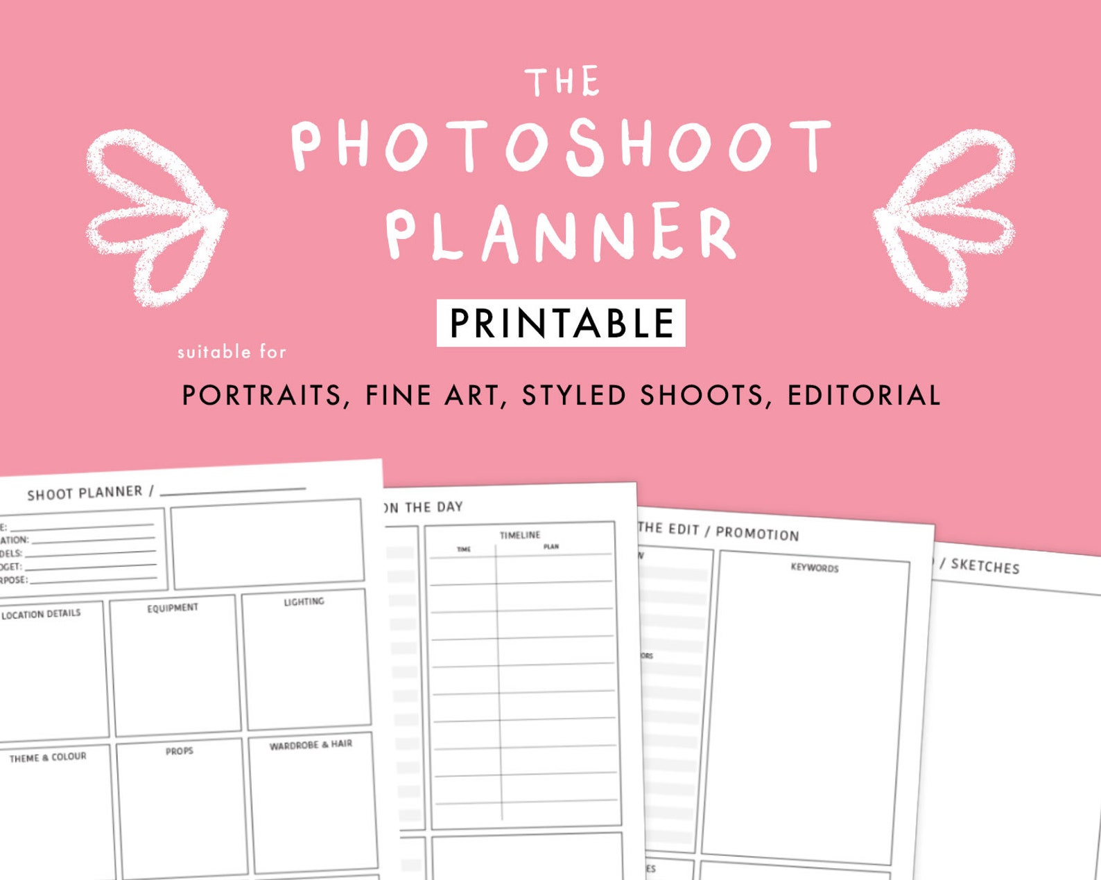 Photoshoot Planner Printable Download - Portrait, Fine Art, Styles ...