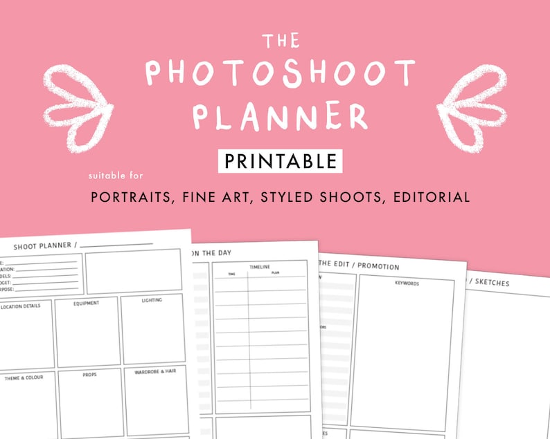Photoshoot Planner Printable Download - Portrait, Fine Art, Styles ...